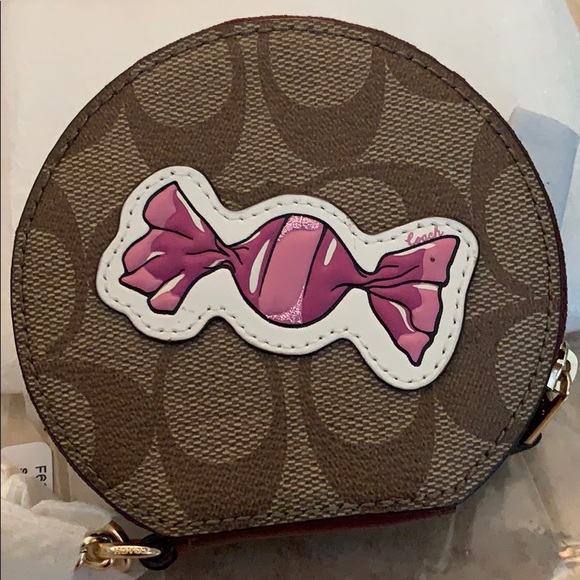 Coach | Bags | Coach Round Case Wristlet In Signature Canvas With Candy ...